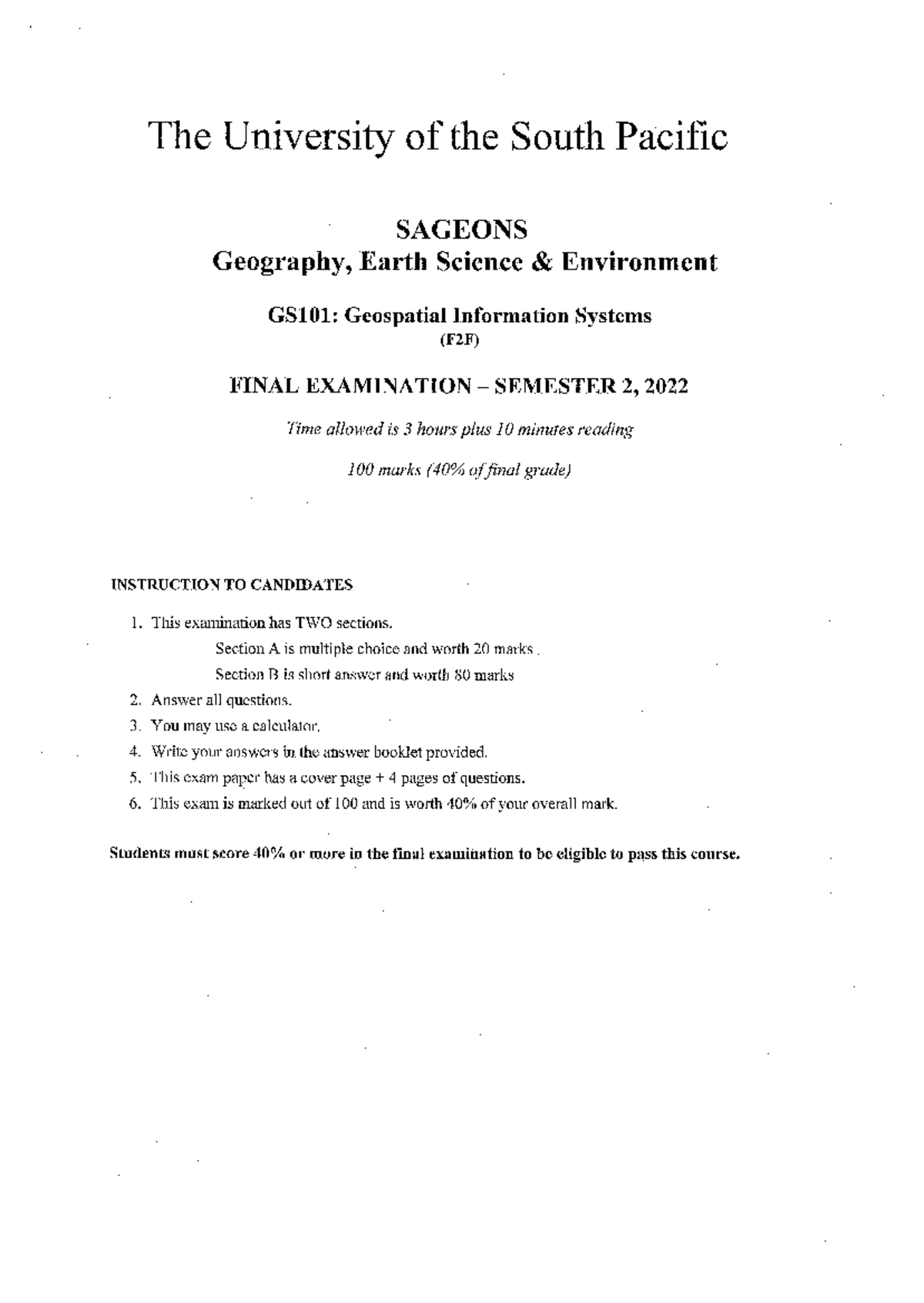 GS101 Final Exam 202203 - Geospatial Information Systems Overview - Studocu
