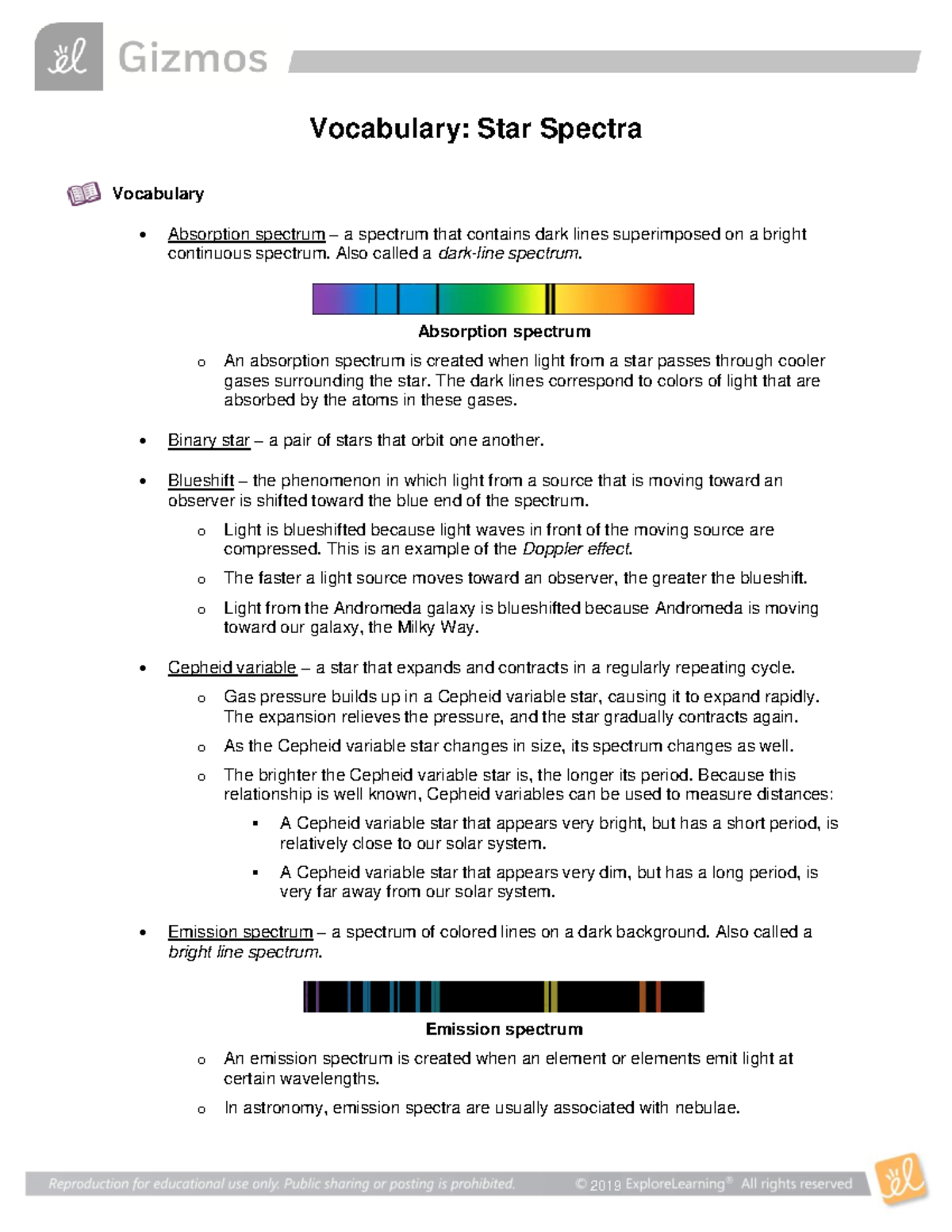 Star Spectra Vocabulary: Key Terms and Definitions - Studocu