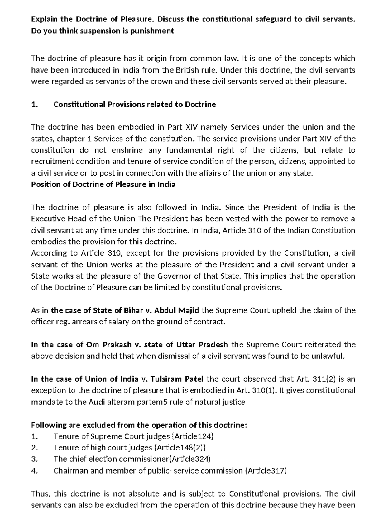 The Doctrine of Pleasure and Its Constitutional Safeguards (Law 101 ...