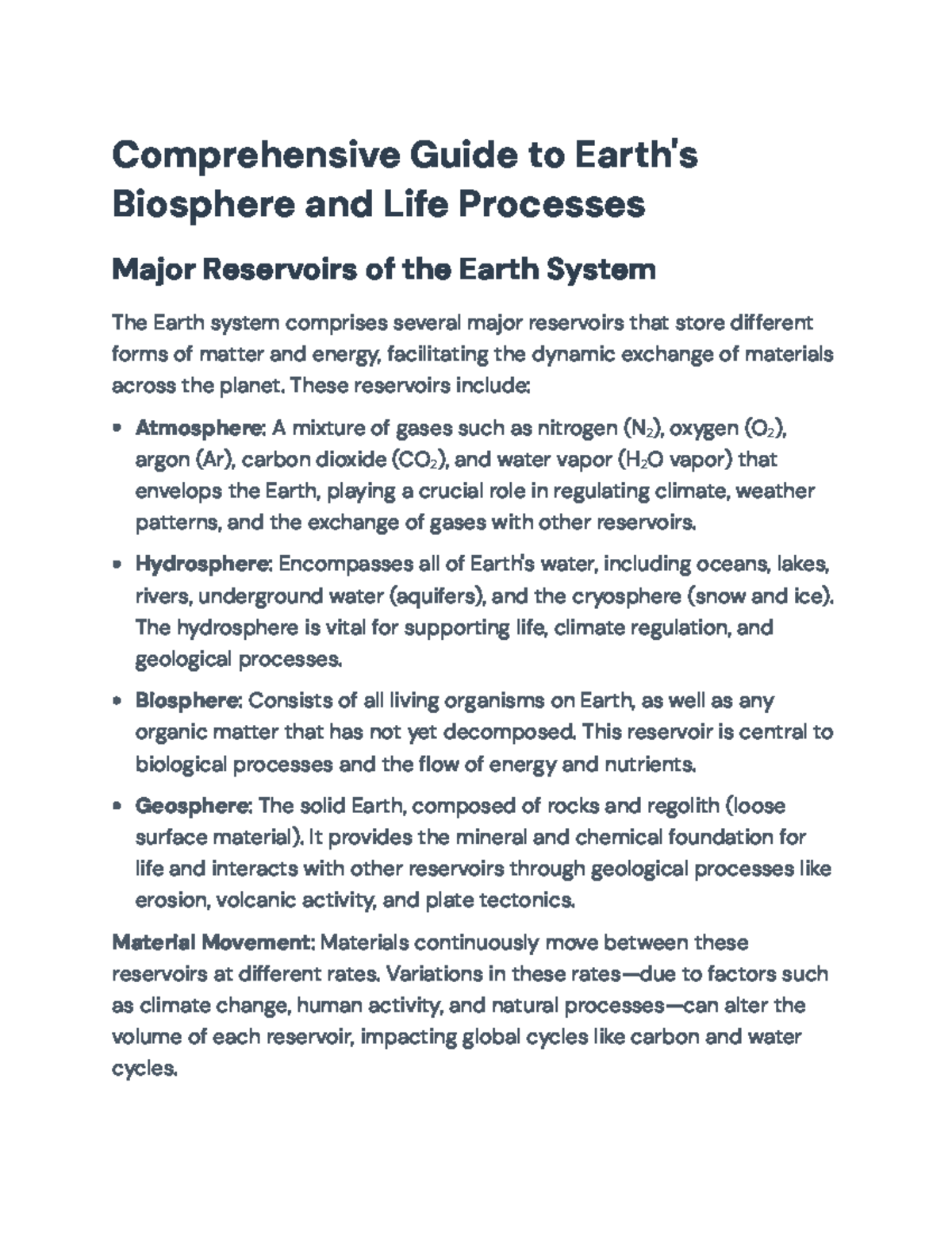 Comprehensive Overview of Earth's Biosphere & Life Processes (BIO 101 ...