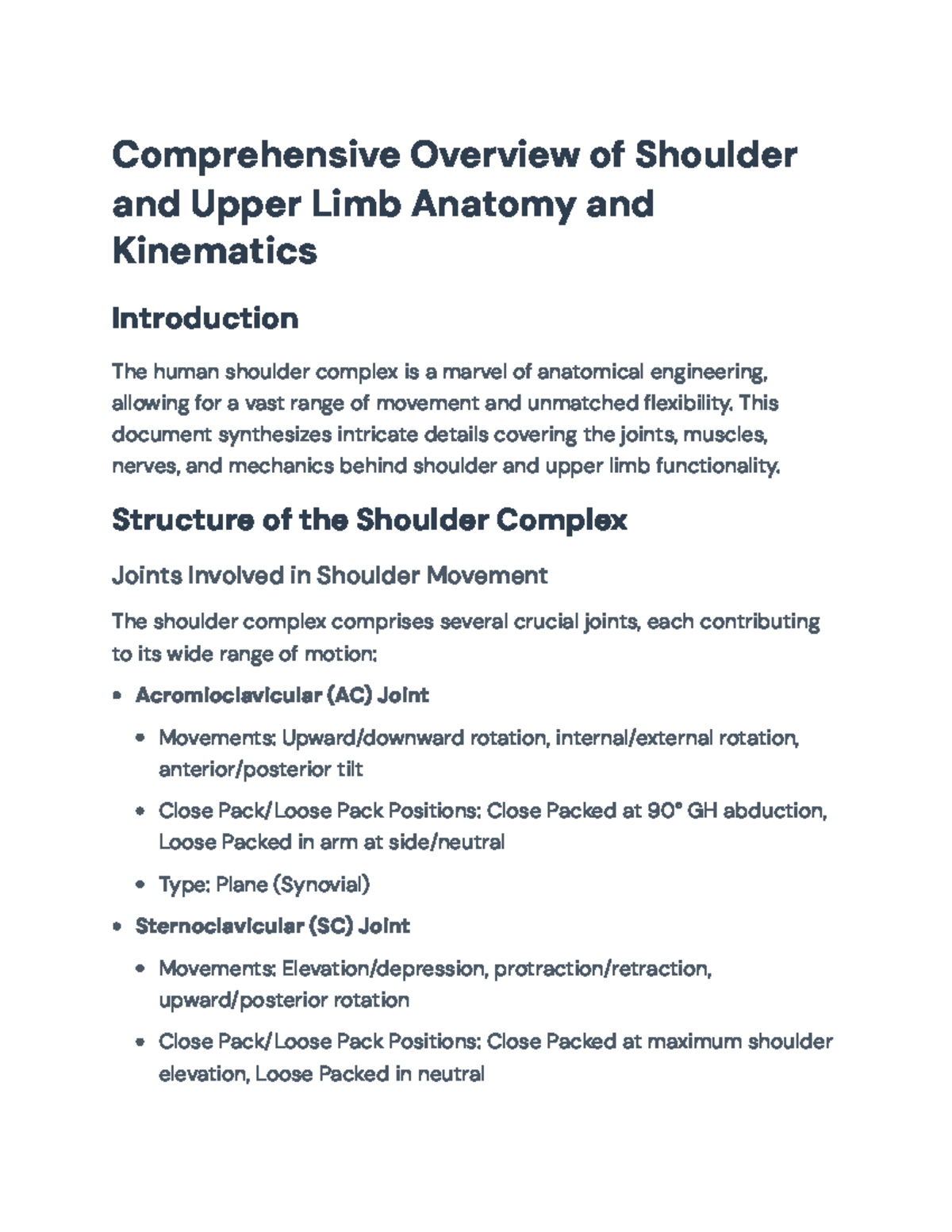 Comprehensive Study on Shoulder Anatomy and Kinematics Overview ...