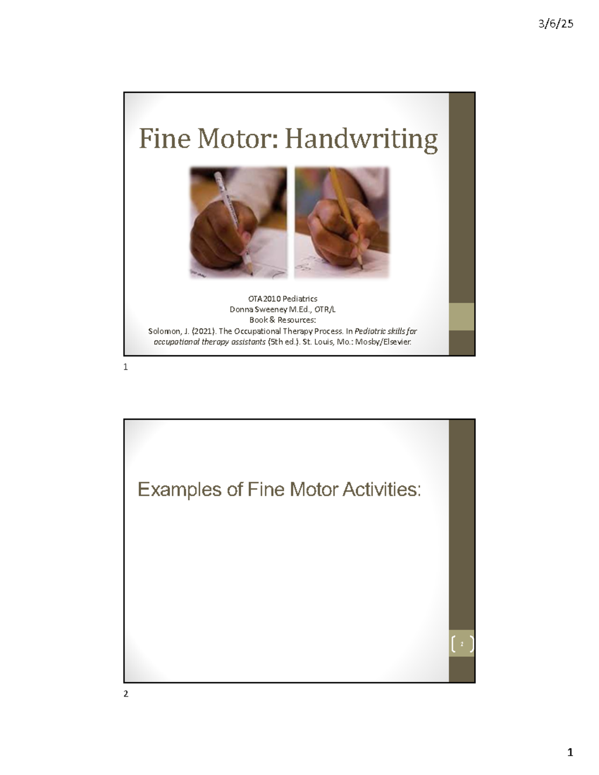 Handwriting Development & Fine Motor Skills Assessment in OTA2010 - Studocu