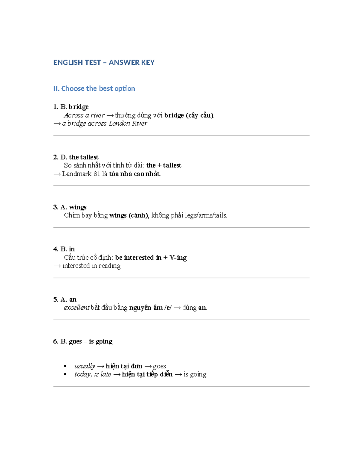 ENGLISH TEST ANSWER KEY II: Comprehensive Solutions - Studocu