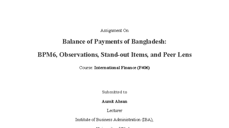 BOP Analysis of Bangladesh: BPM6 Insights & Peer Comparisons (F406 ...