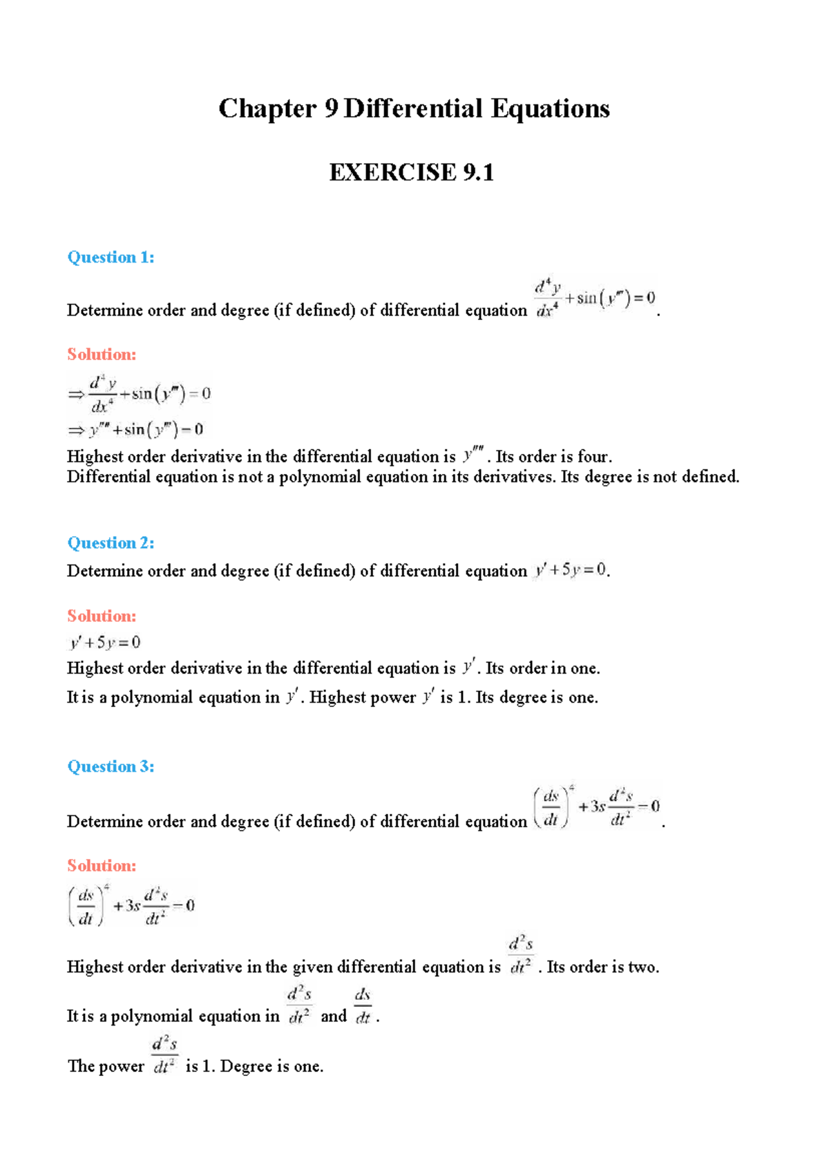 Chapter 9 Differential Equations: Exercises and Solutions (MATH 9QG09 ...