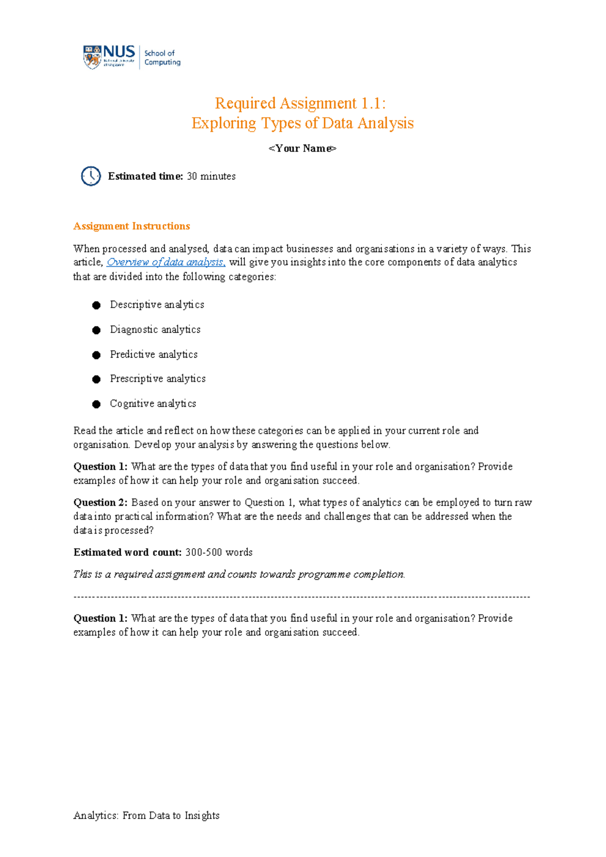 NUS SOC DA Required Assignment 1 - Required Assignment 1: Exploring Types of Data Analysis