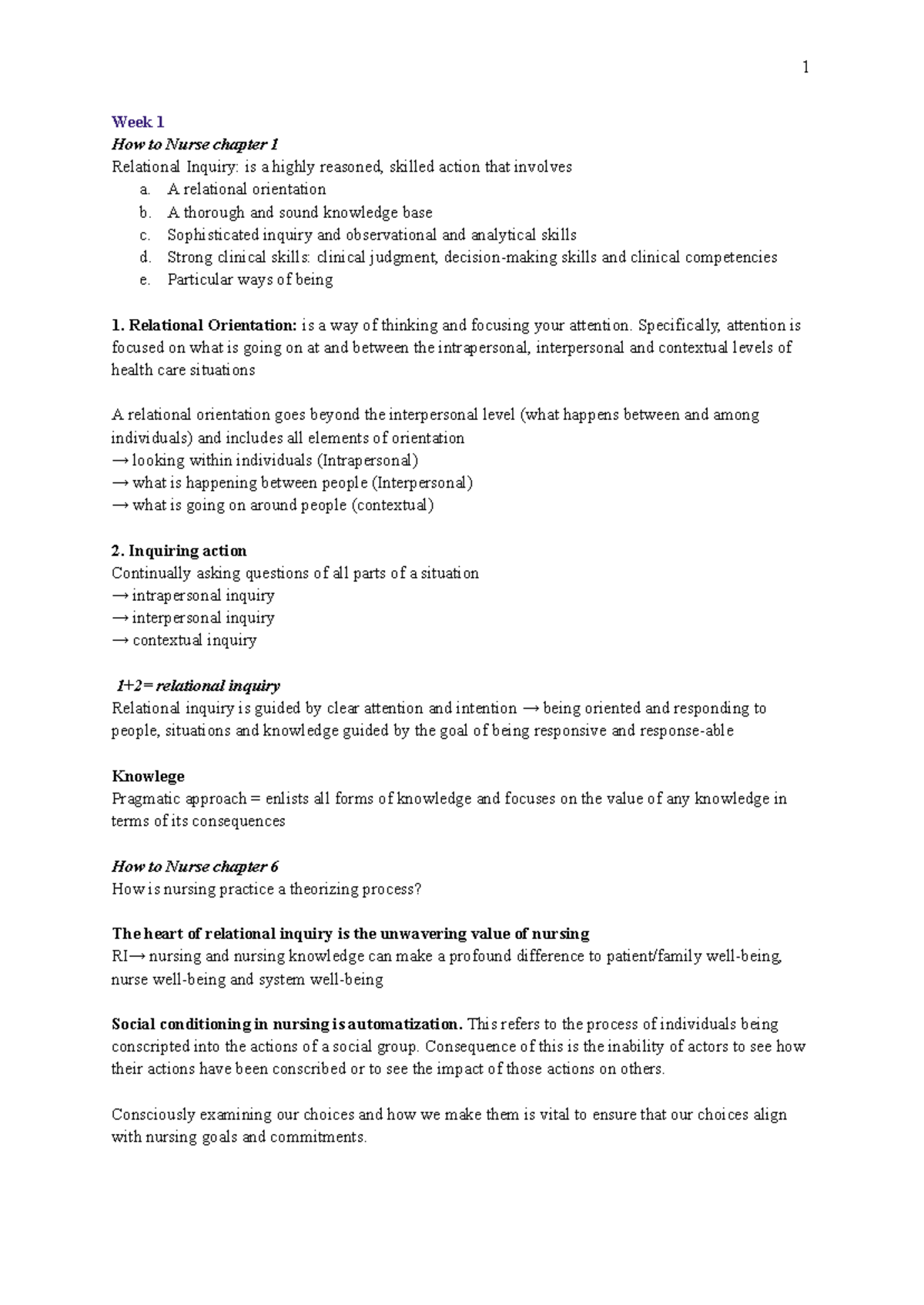 Quiz 1 Notes - NURS 101: Module 1 Overview and Key Concepts - Studocu
