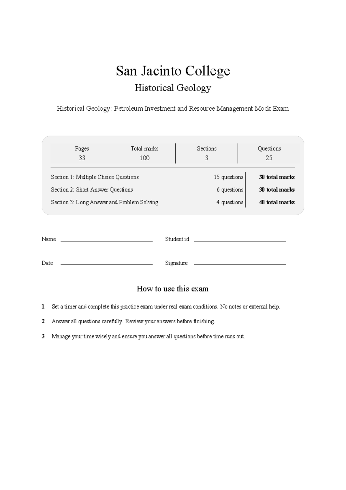 GEOL 1304 Historical Geology: Petroleum Investment Mock Exam 2026 - Studocu