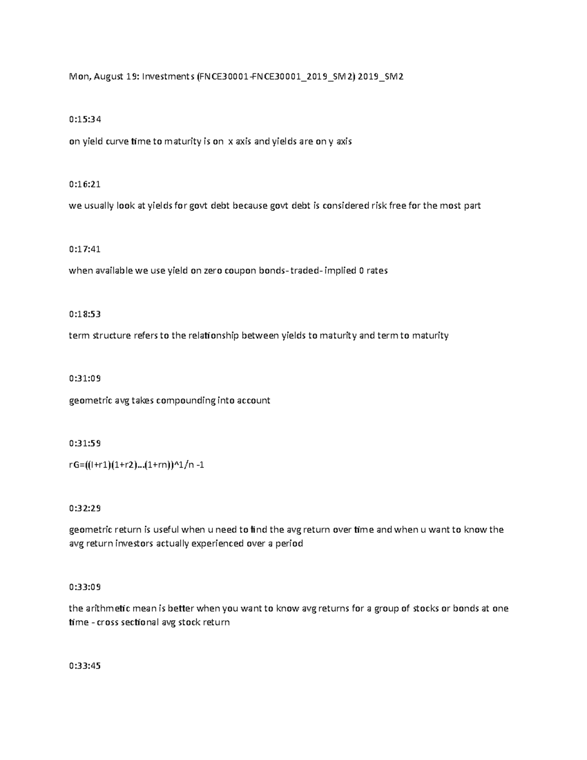 Lec 4 notes - Mon, August 19: Investments (FNCE30001-FNCE30001_2019_SM2 ...