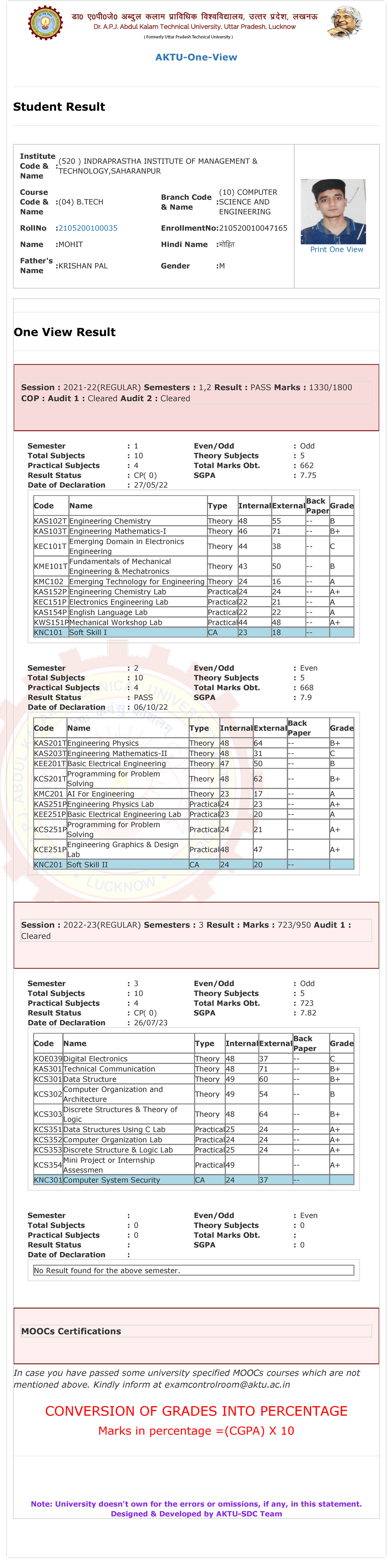 AKTU One View By AKTU SDC 2 - AKTU-One-View Student Result Institute ...