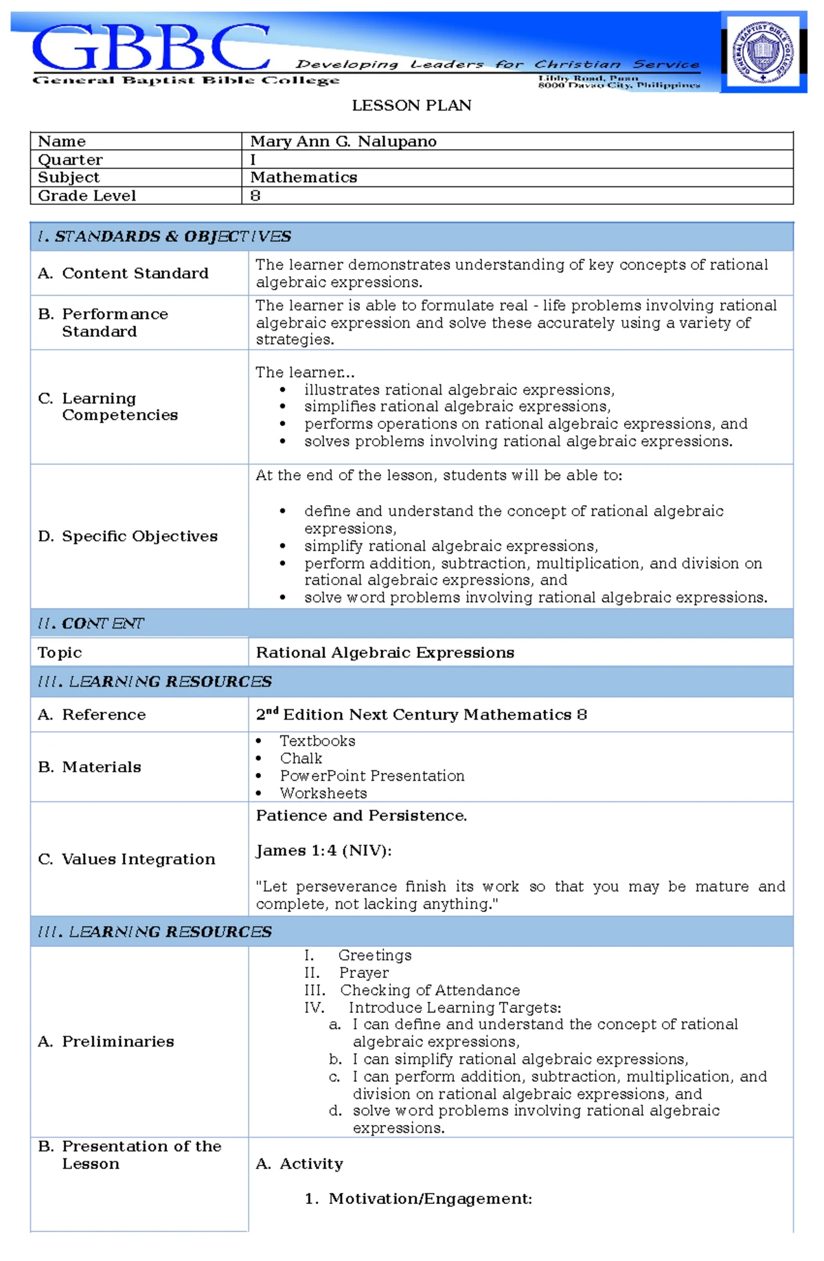 Quarter 2 LC - Algebraic Expressions & Linear Equations Mastery - Studocu