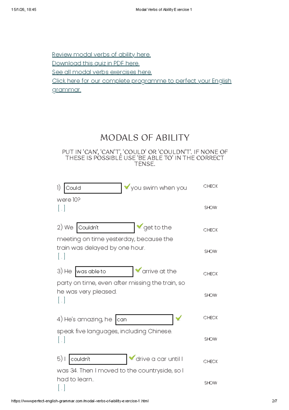 18:45 Modal Verbs of Ability Quiz Review and Exercises - Studocu