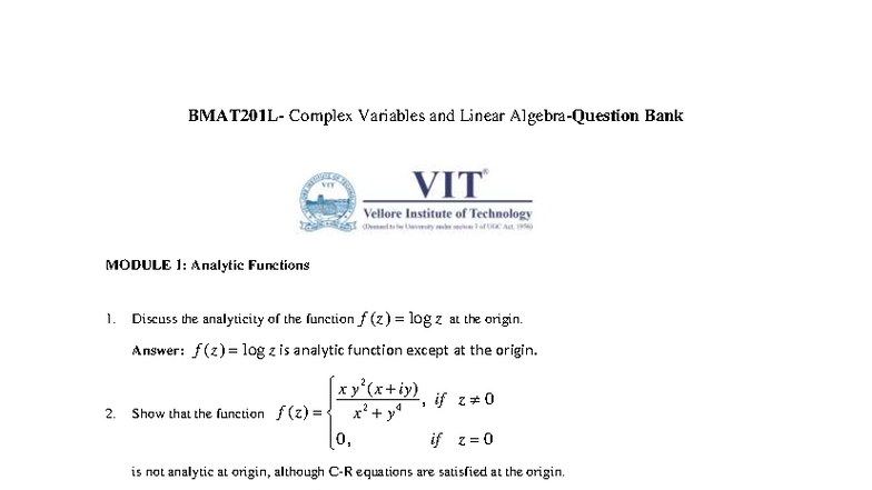 BMAT201L Fall 2025-26: Complex Variables & Analytic Functions ...