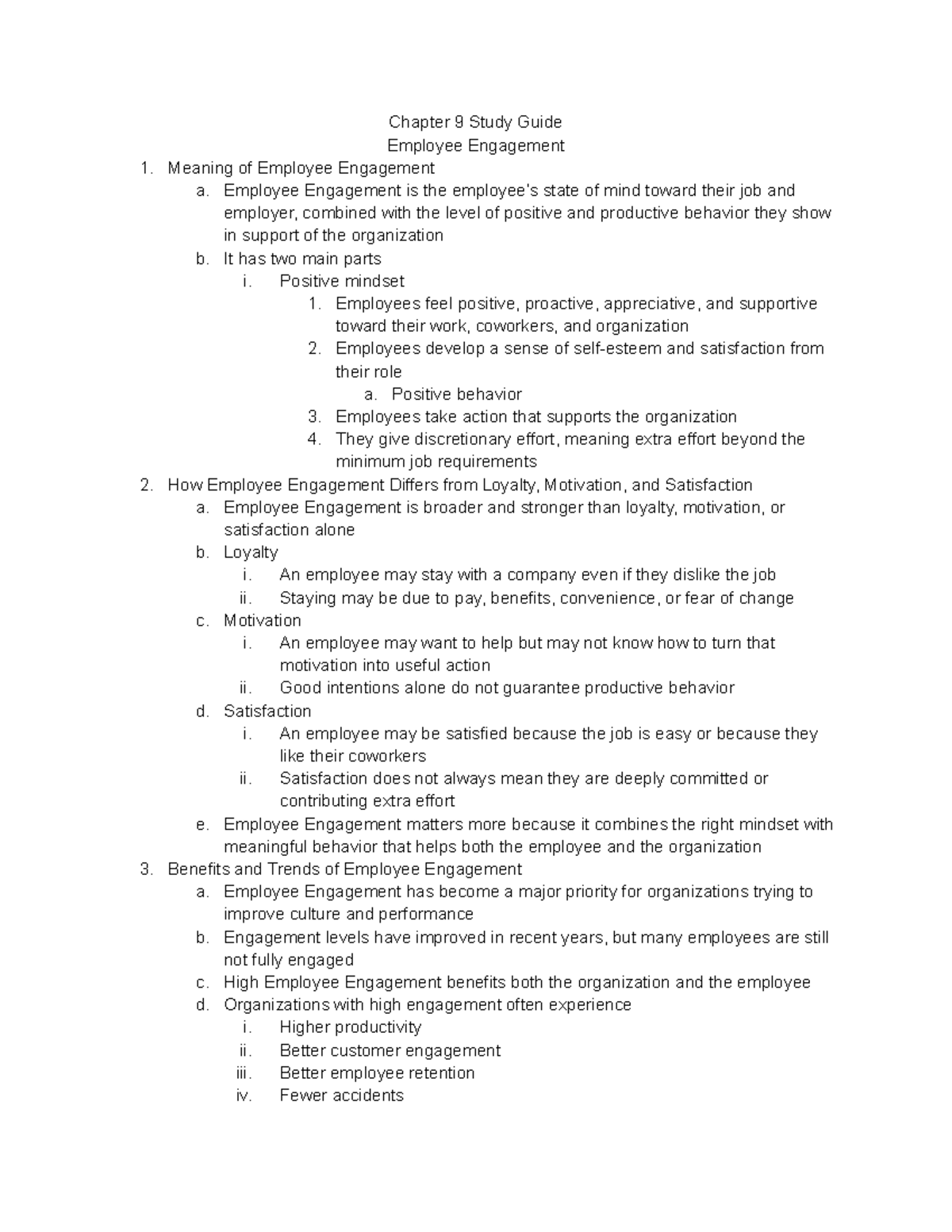 CH 9 Study Guide: Understanding Employee Engagement - Studocu