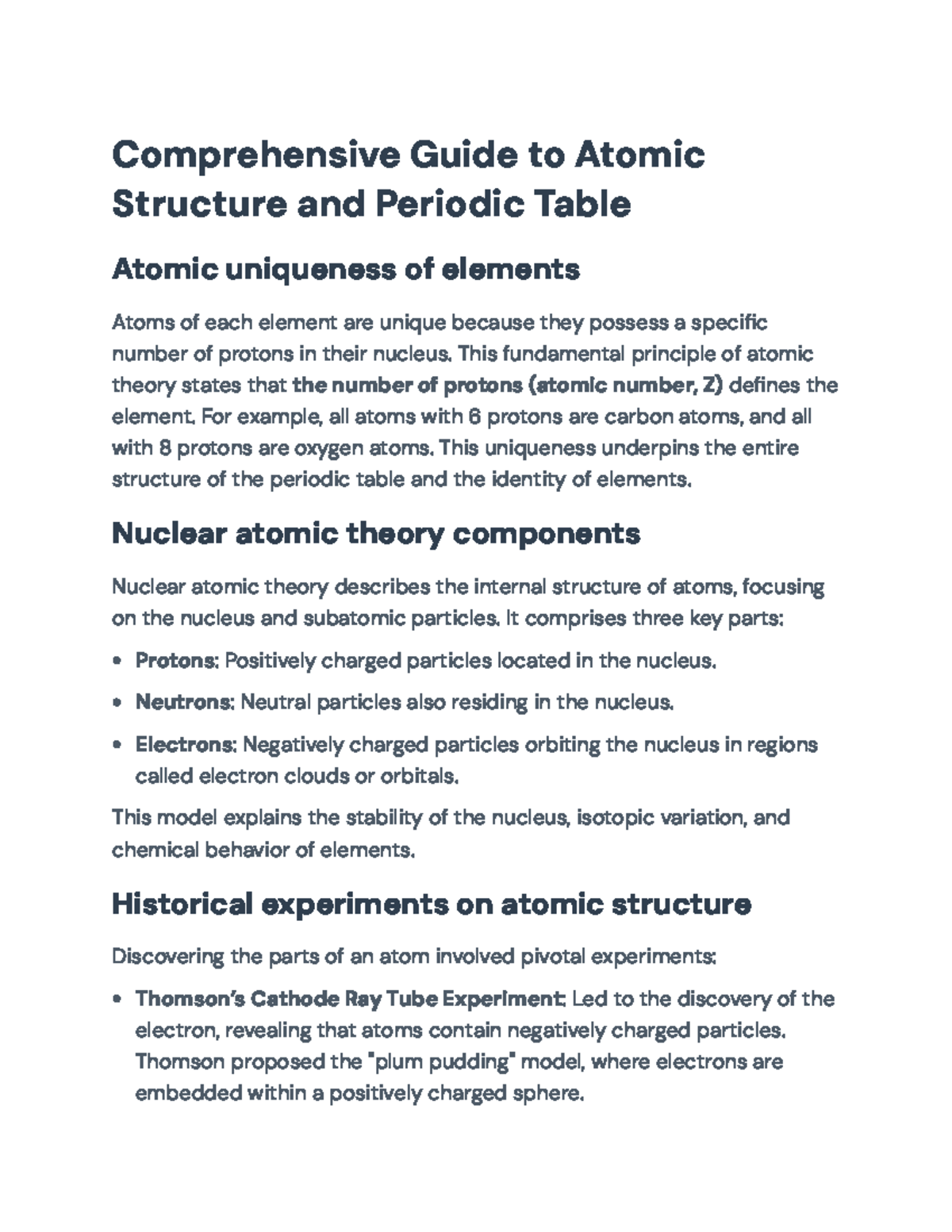 Comprehensive Guide to Atomic Structure & Periodic Table (CHEM101) - Studocu