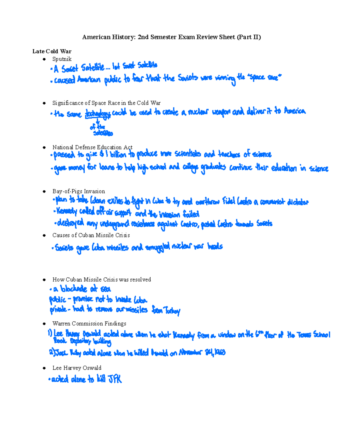 American History: 2nd Semester Exam Review - Late Cold War & Vietnam ...