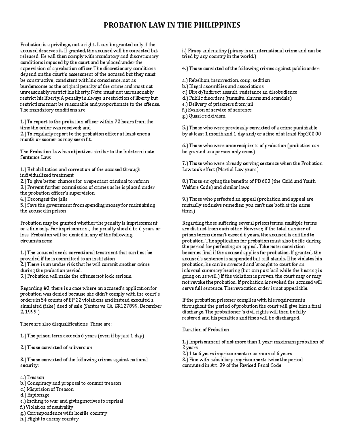 Probation Law in the Philippines: Key Concepts and Conditions - Studocu