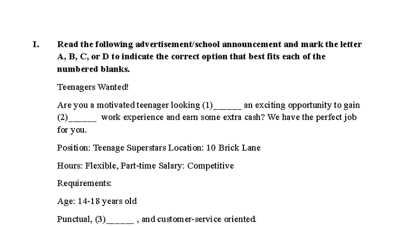 Teenagers Wanted! Job Opportunity & School Invention Workshop - Studocu