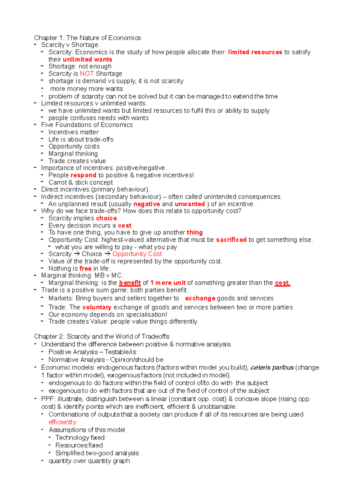 ECF1100 Exam Revision - Chapter 1: The Nature of Economics Scarcity v ...