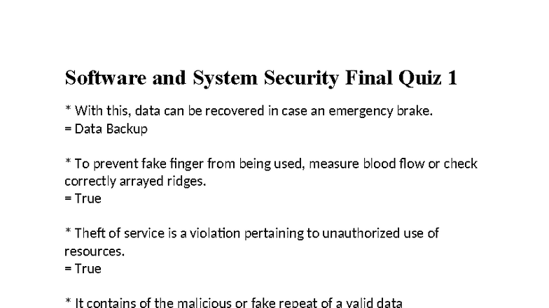 Software and System Security Final Quiz 1 Review Notes - Studocu