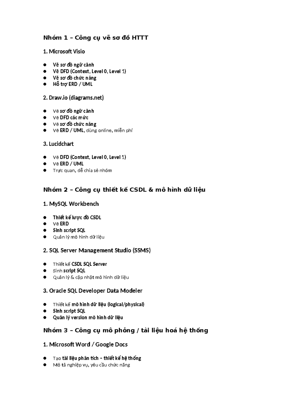 Nhóm 1 – Công cụ Vẽ Sơ Đồ Hệ Thống Thông Tin (HTTT) - Studocu