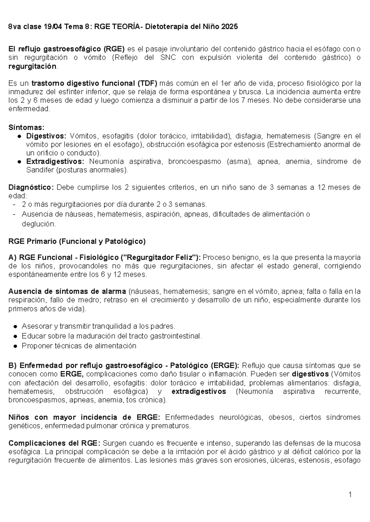 8va Clase: RGE y Dietoterapia del Niño 2025 - Teoría y Práctica - Studocu