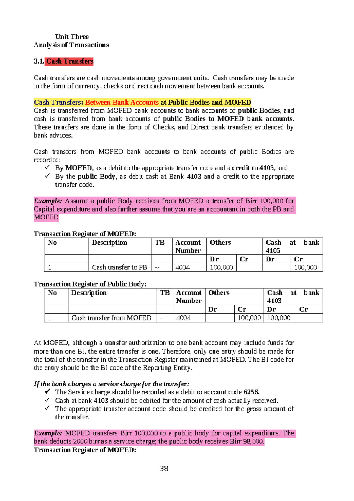 Unit 3: Analysis of Cash Transfers and Transactions in Public Finance ...