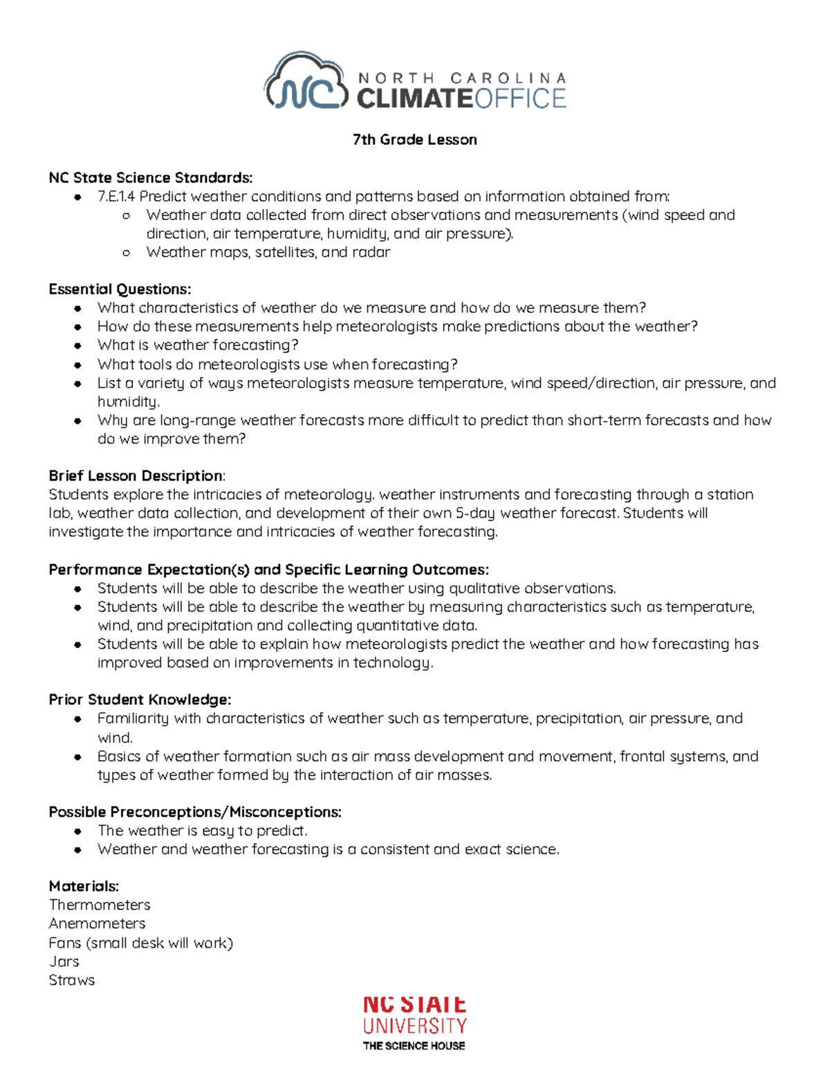 7th Grade Weather Measurement Lesson Plan: Standards & Activities - Studocu