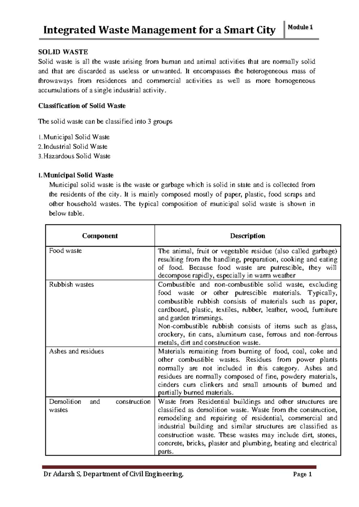 Integrated Waste Management for a Smart City: Module 1 Notes - Studocu