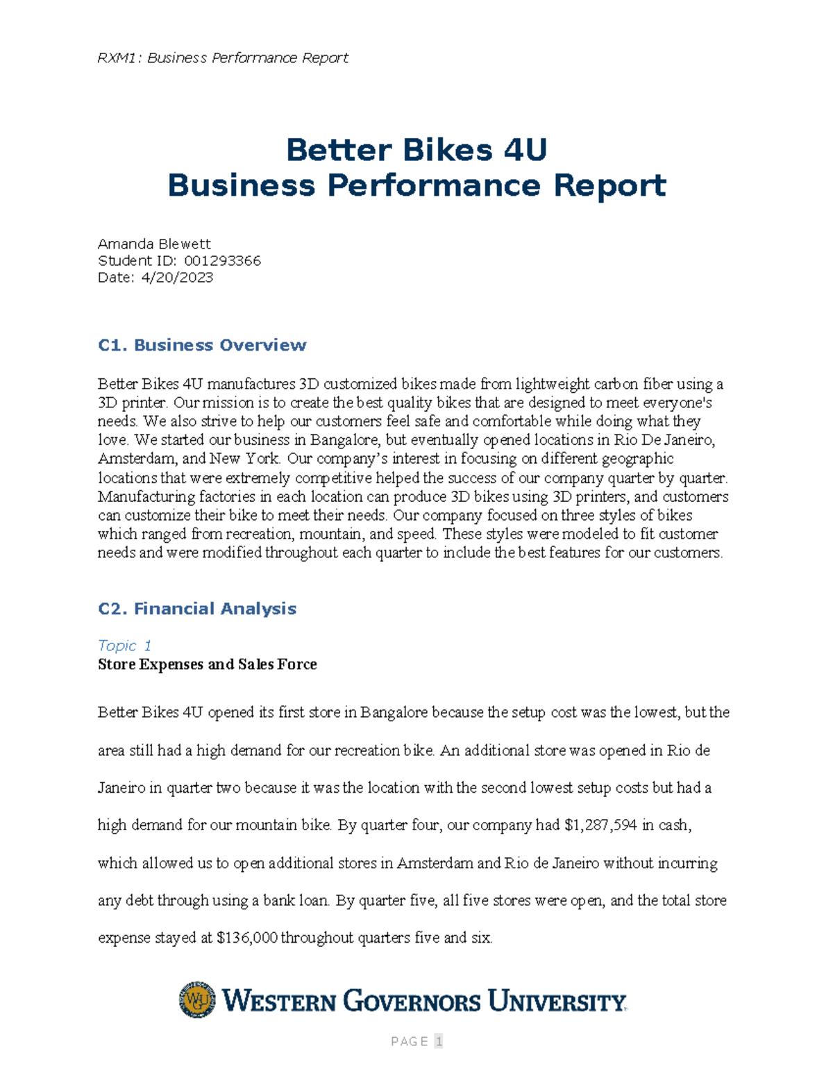 Task 1 Business Report - TASK 1 - RXM1: Business Performance Report ...