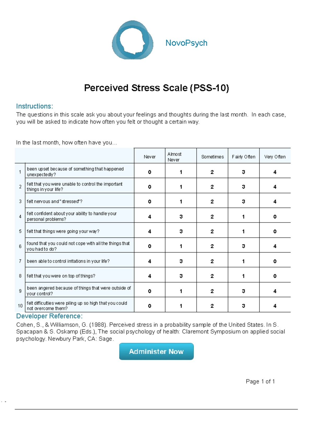 PSS-10: Perceived Stress Scale Instructions and Questionnaire - Studeersnel