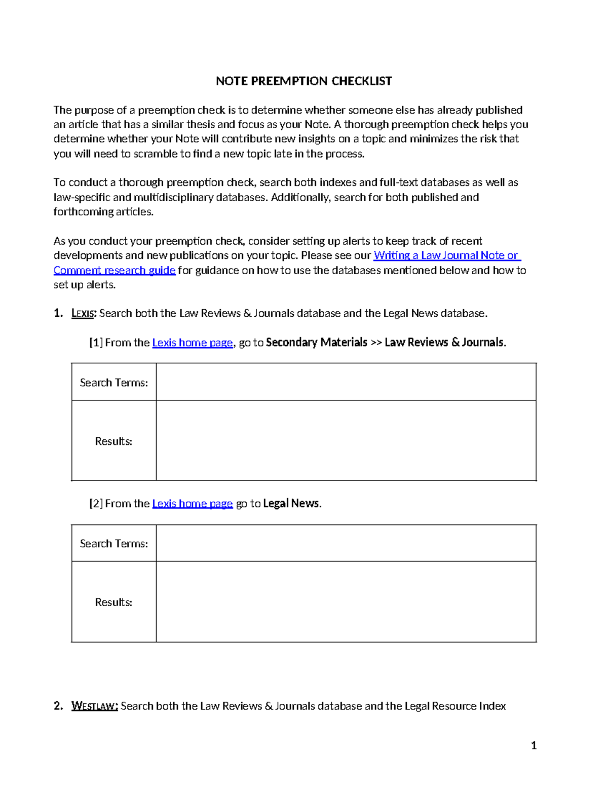 NLaw Preemption Checklist - NOTE PREEMPTION CHECKLIST The purpose of a ...