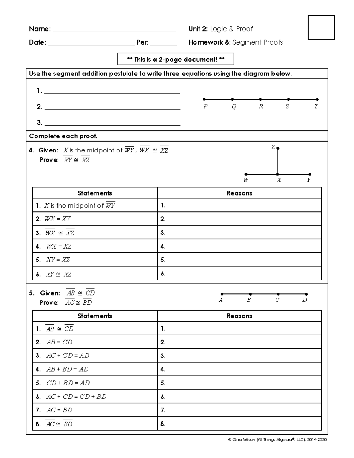 Unit 2: HW 8 - Segment Proofs and Logic Equations - Studocu