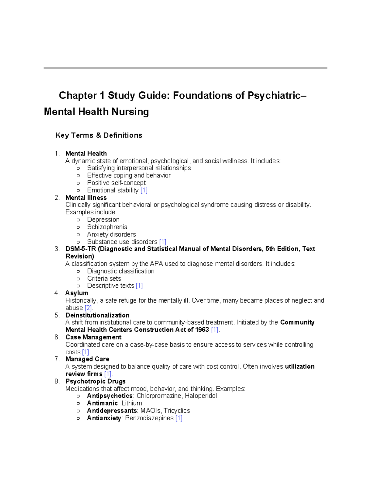 Chapter 1 Study Guide: Key Terms in Mental Health Nursing - Studocu