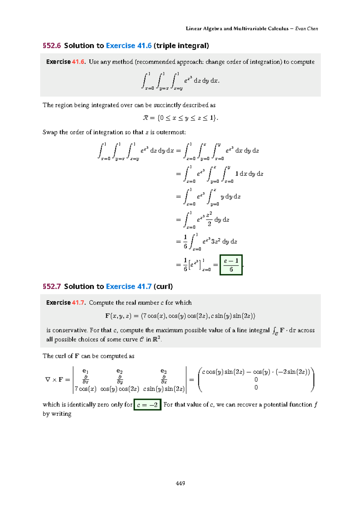 Linear Algebra & Multivariable Calculus: Solutions to Exercises 41.6 ...