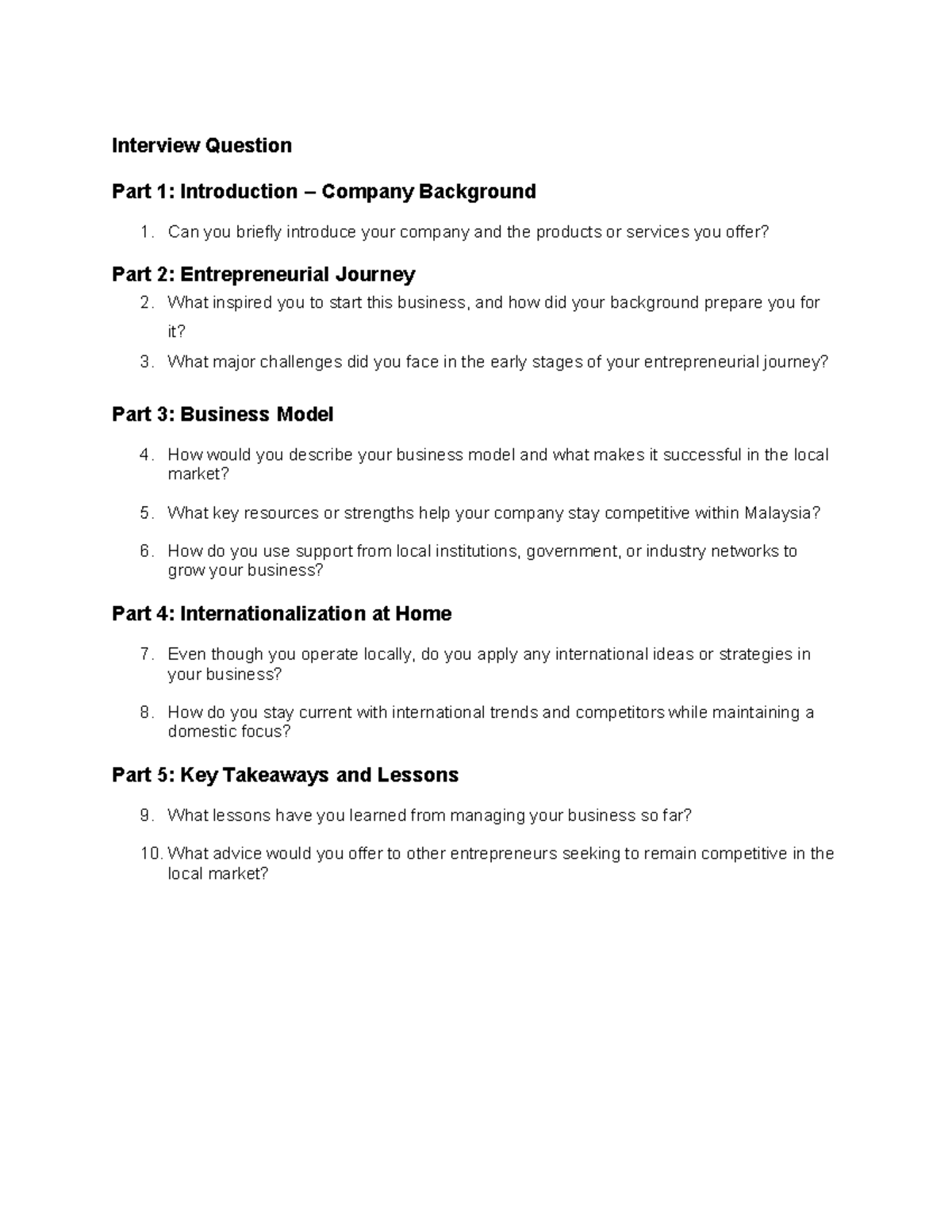 IBM641 Interview Questions: Company Background & Entrepreneurial ...