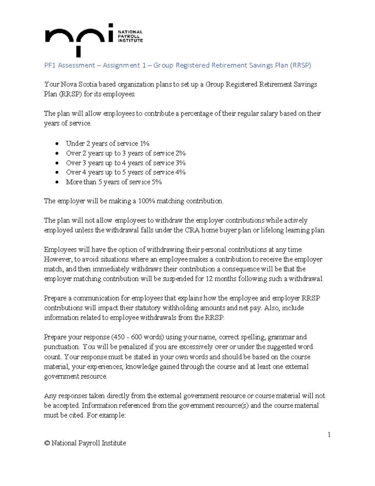 Pf1 Assessment Group Rrsp Communication For Employees Studocu