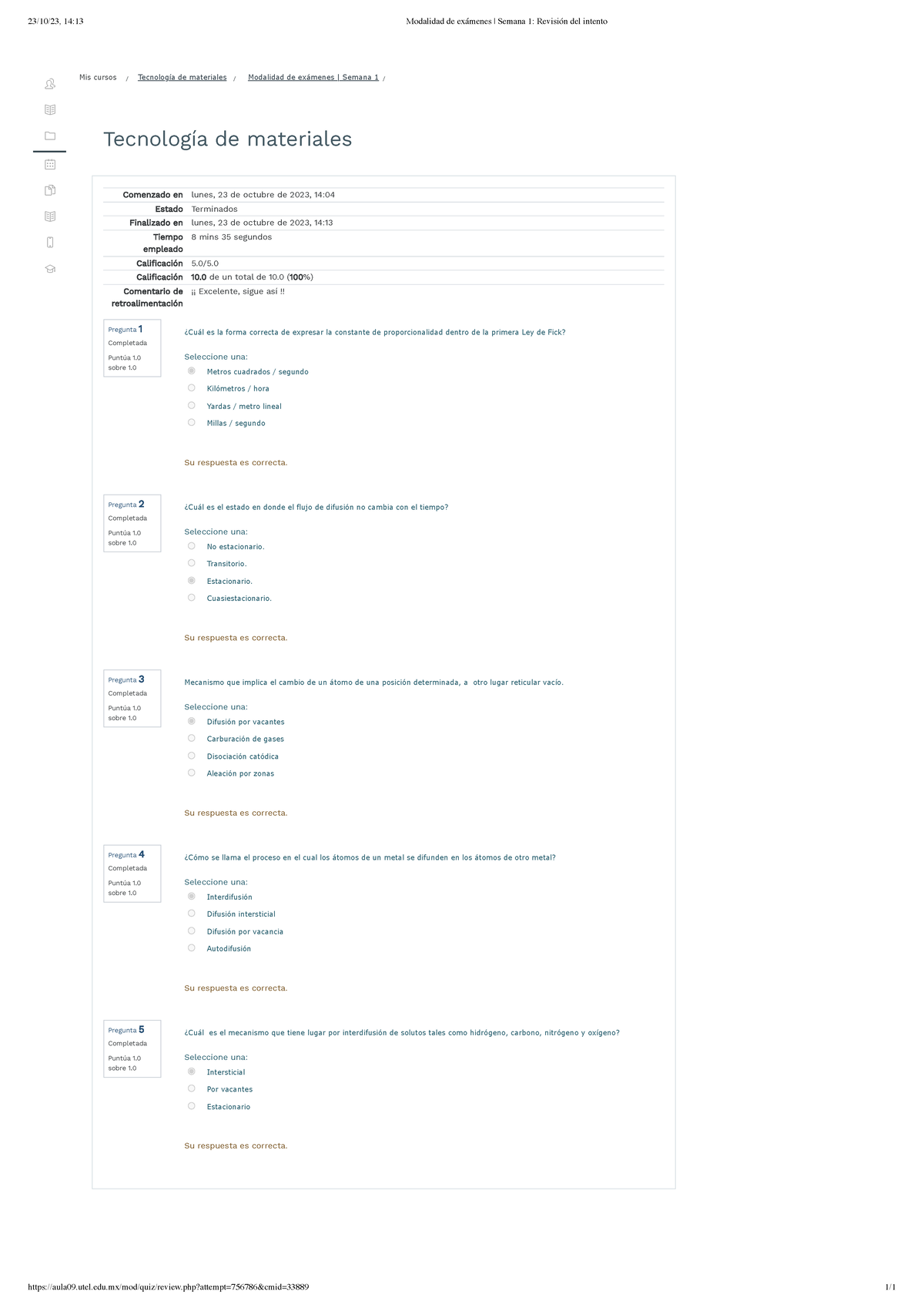 Tecnología de Materiales - Exámenes Sem 1: Revisión de Intento - Studocu