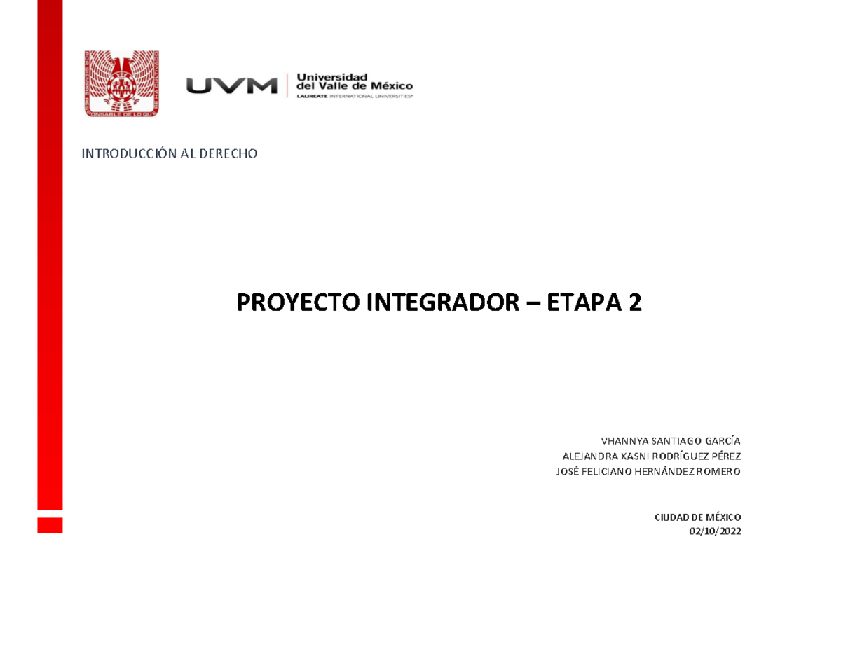 A4 Eq14 - Actividad 4 - INTRODUCCIÓN AL DERECHO PROYECTO INTEGRADOR – ETAPA 2 VHANNYA SANTIAGO ...