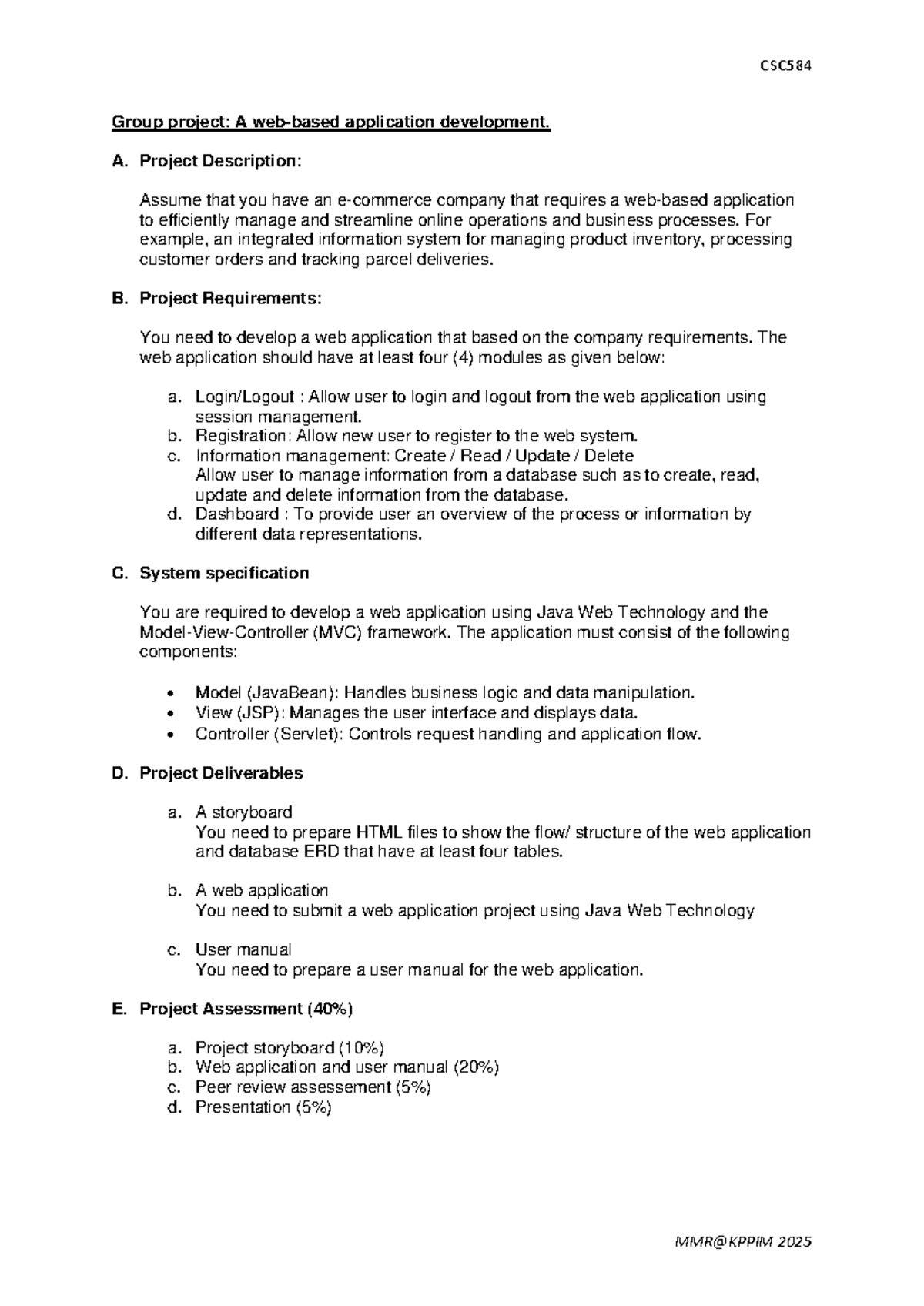 CSC584 Group Project: Web Application Development Overview - Studocu