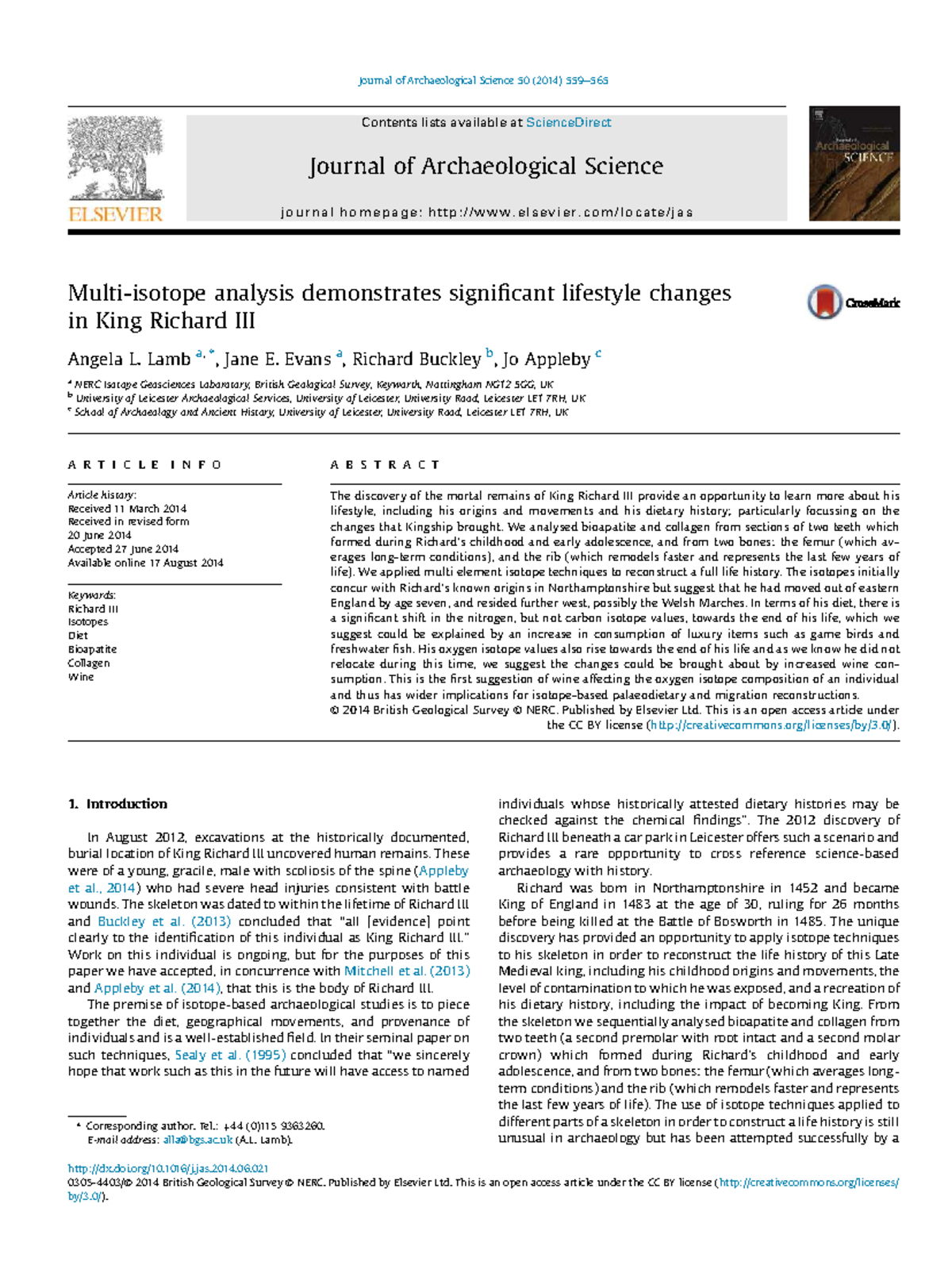 KING-Richard: Isotope Analysis of Dietary Changes in a Medieval Monarch ...