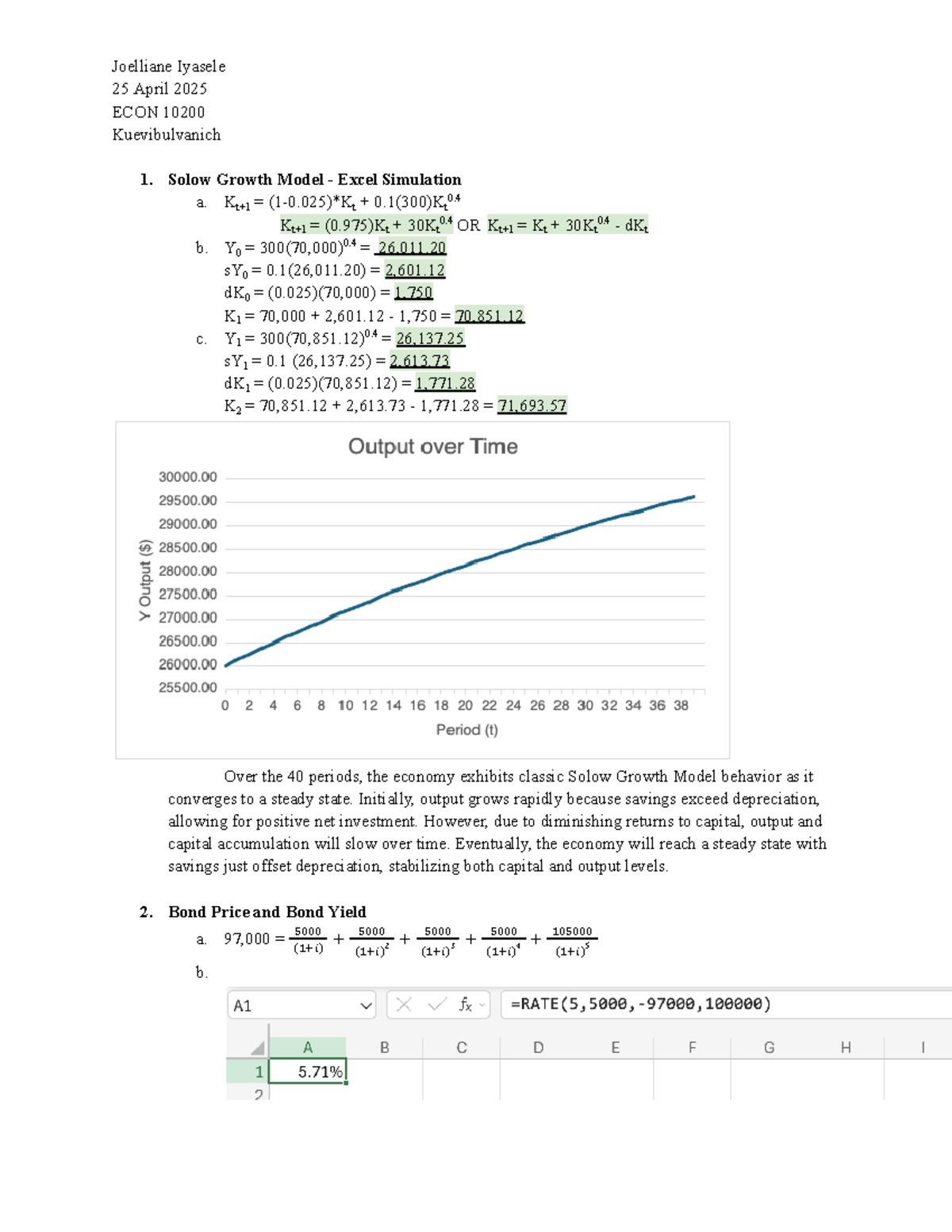 ECON 10200 Final Exam: Solow Growth Model & Bond Yield Analysis - Studocu