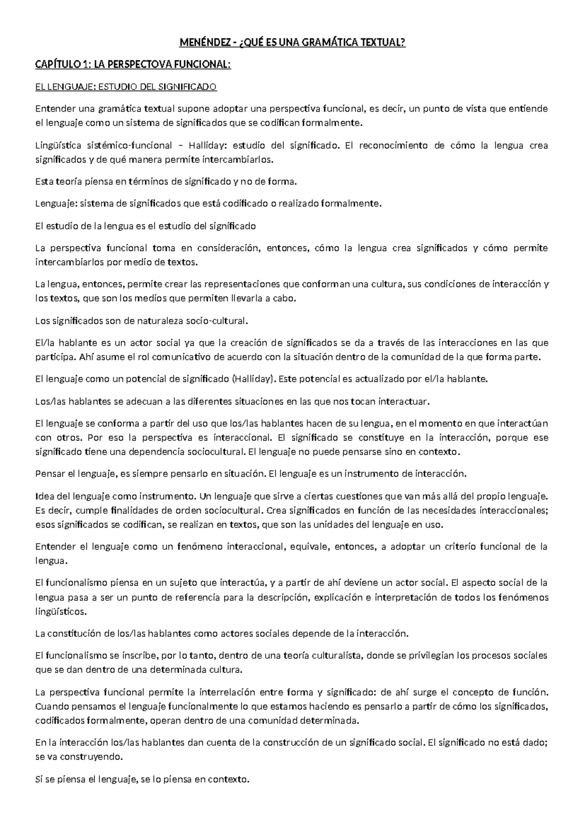 Resumen de Menéndez: Gramática Textual y Funcionalismo - Studocu