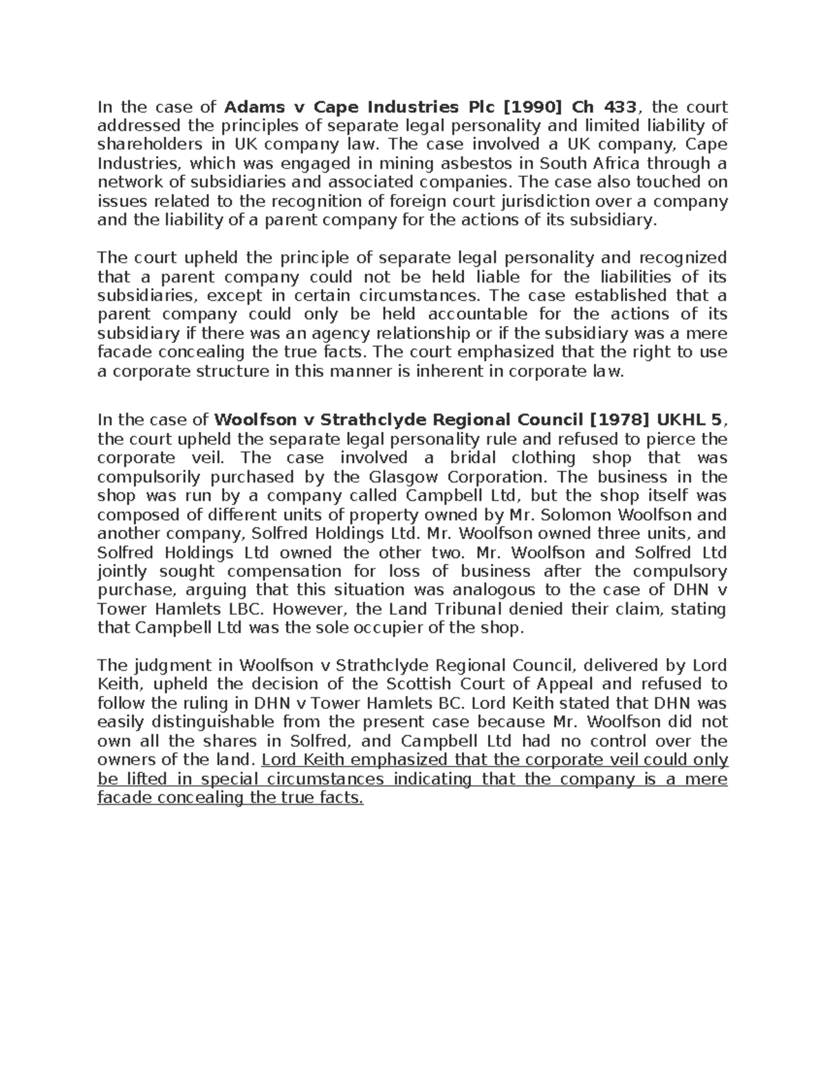 Essential Cases on the Separate Legal Entity Rule - In the case of ...