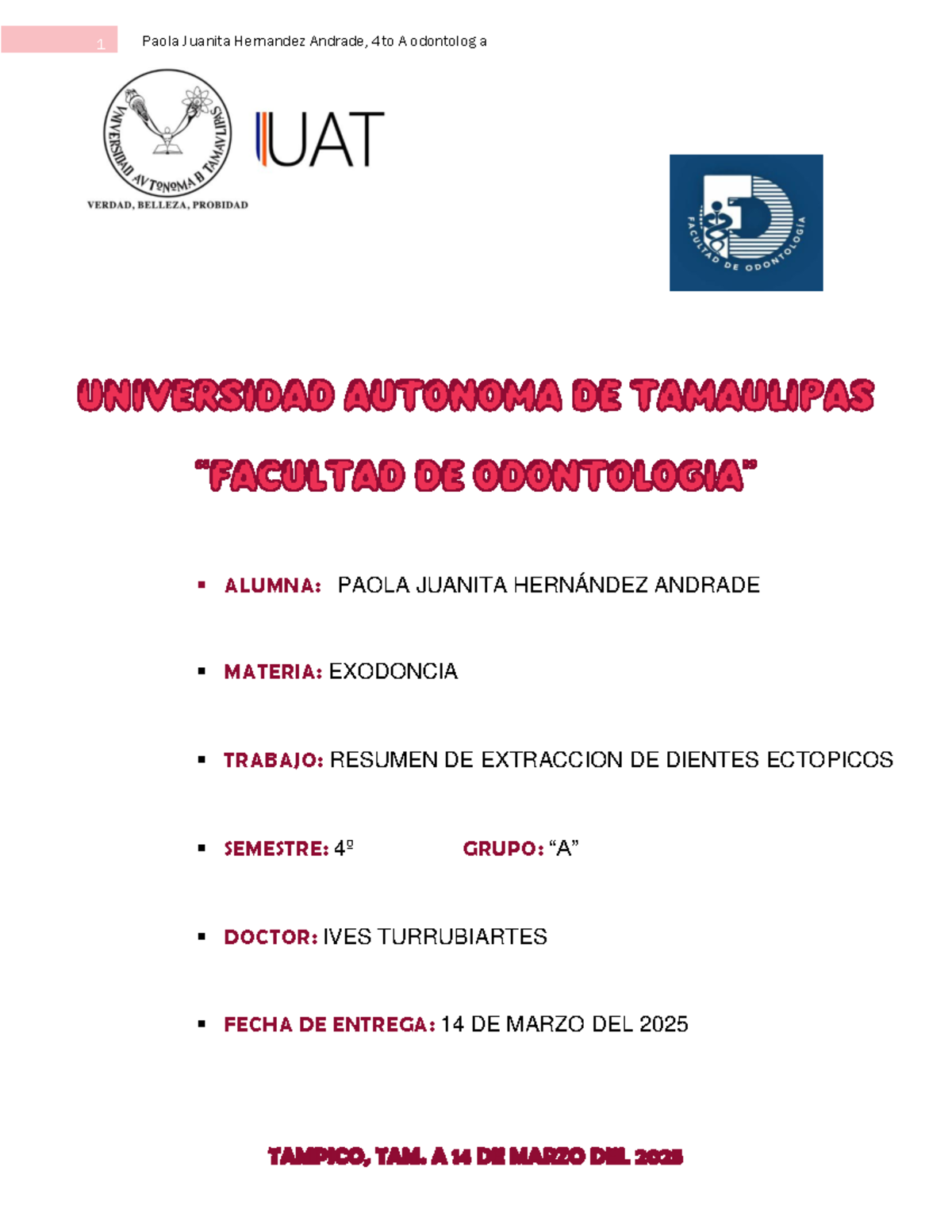 Resumen de Extracción de Dientes Ectópicos - Odontología 4to A - Studocu