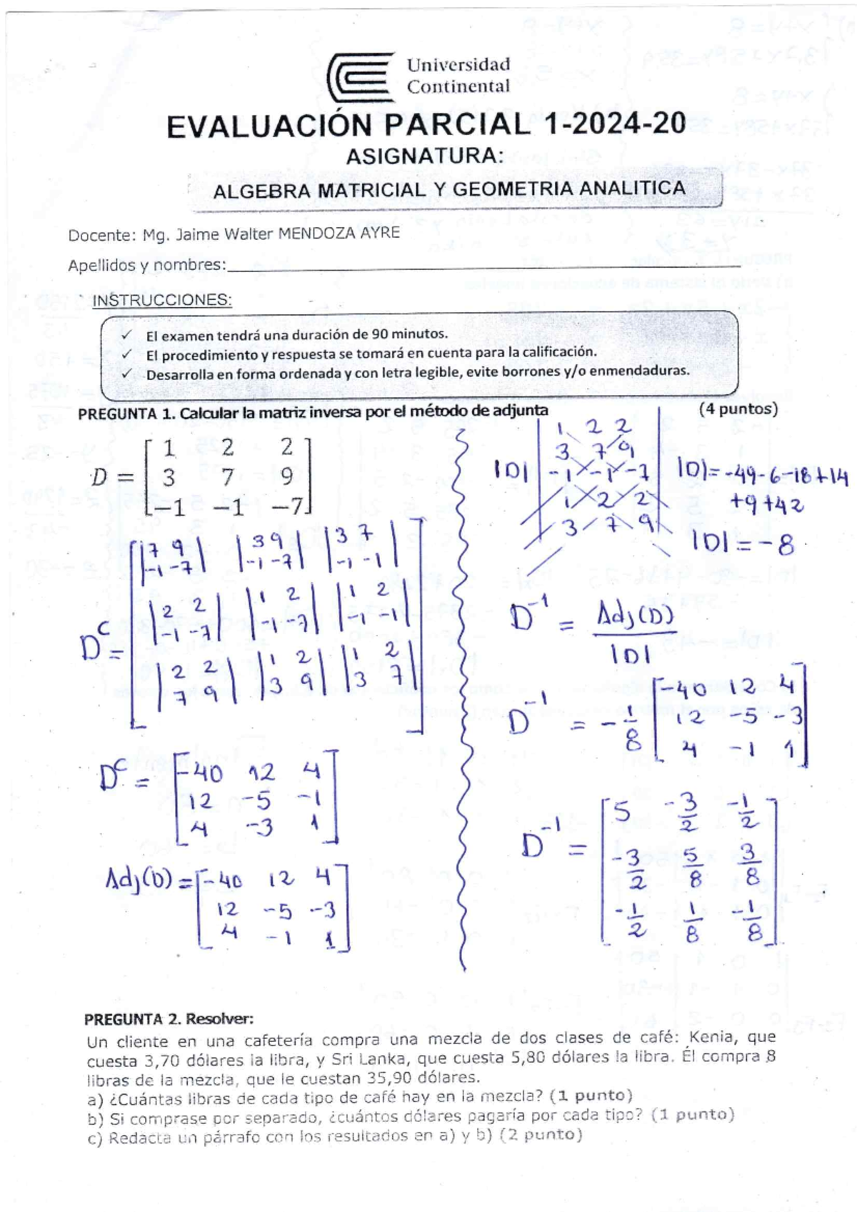 Evaluación parcial: Álgebra matricial y geometría analítica (UC) - Studocu
