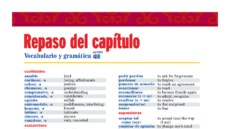 A3C4 Repaso del Capítulo 4: Vocabulario y Gramática - Studocu