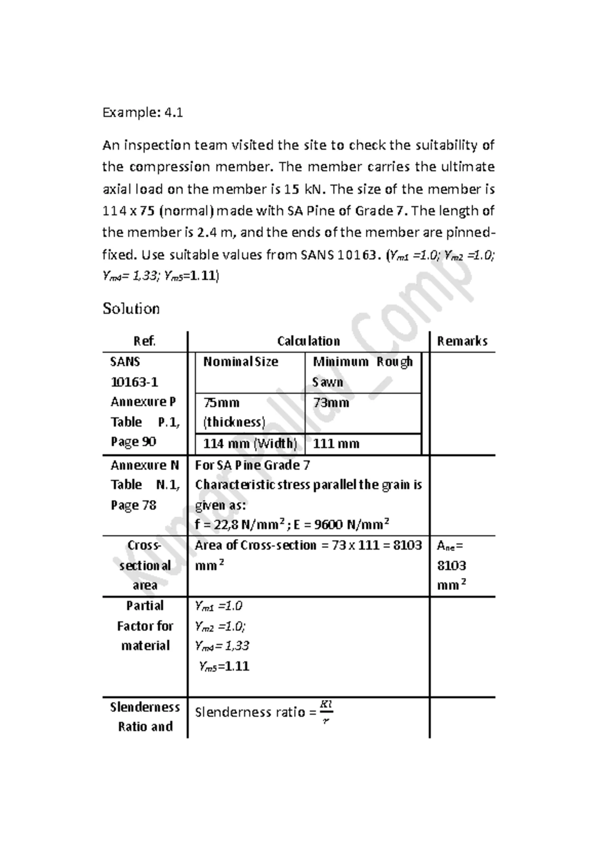 Timber Design Analysis Worksheet - Structural Calculations for Course ...