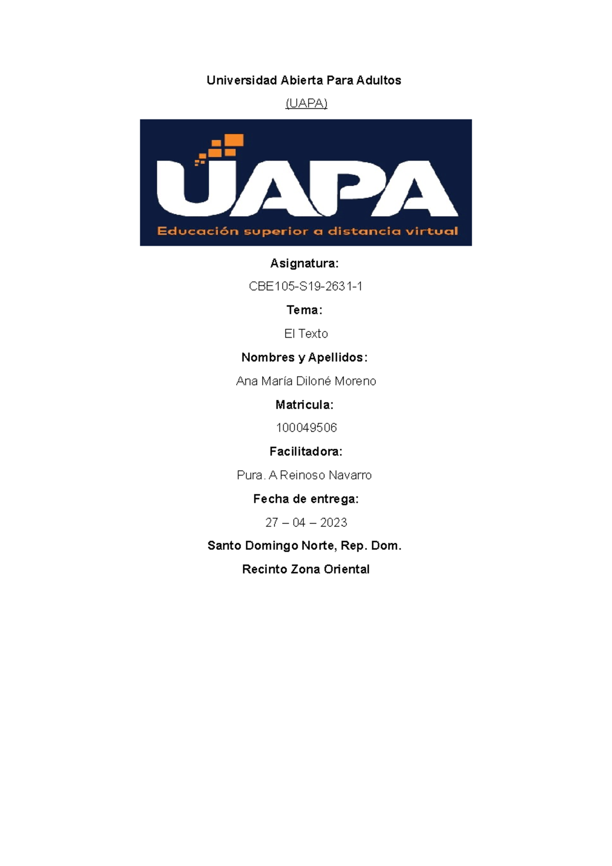 Español ll (tarea 1) UAPA 2 - Universidad Abierta Para Adultos (UAPA ...