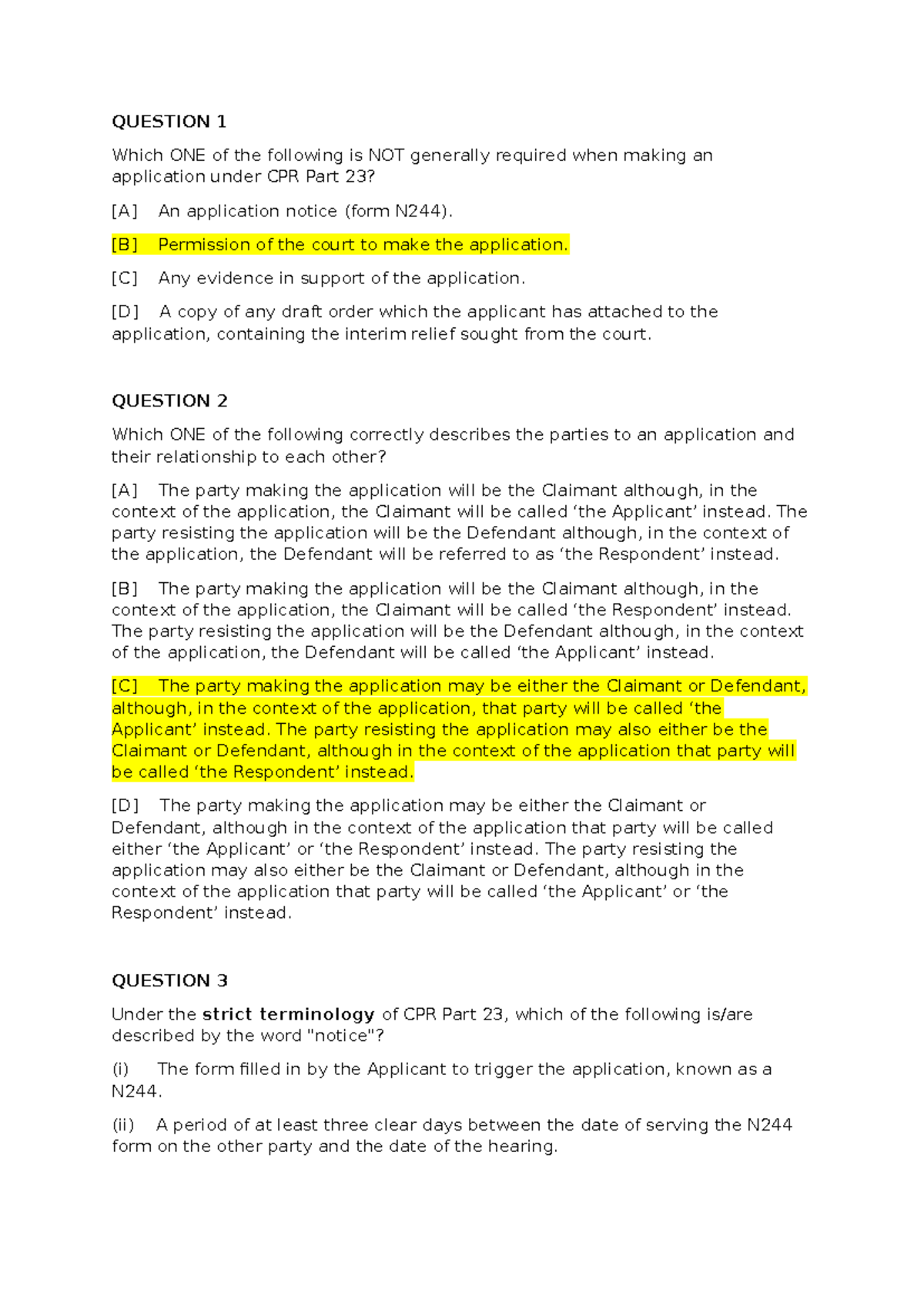 CPR Part 23 Application Prep Task Questions - Studocu